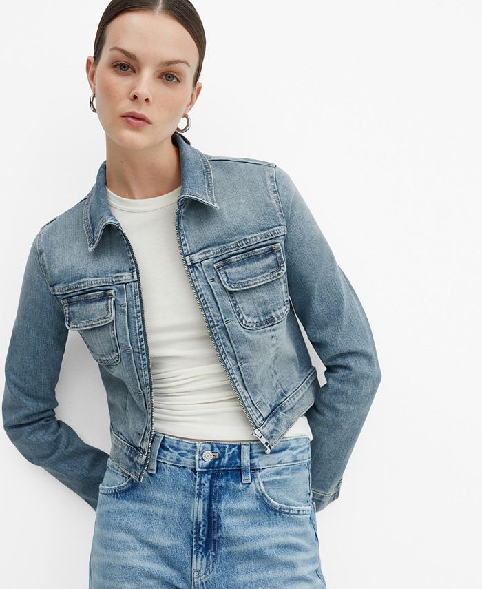 MANGO Women's Denim Crop Zip Jacket - Macy's