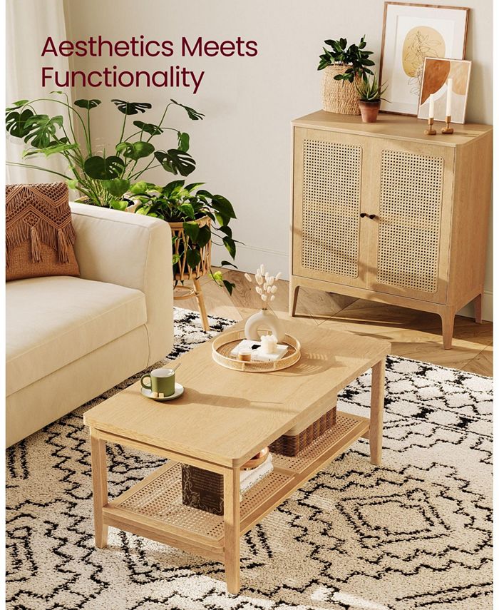 Slickblue 2-Tier Coffee Table for Living Room, with PVC Rattan Storage ...