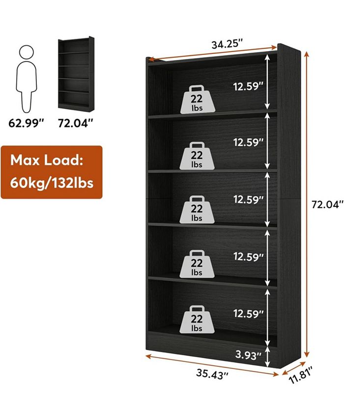 Tribesigns 72-inch Tall Bookcase, Modern 6-Tier Black Library Bookshelf ...