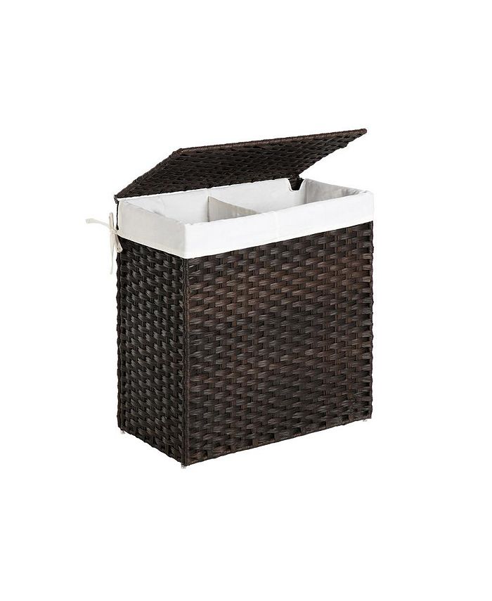 Slickblue Handwoven Divided Laundry Hamper Basket, Synthetic Rattan ...