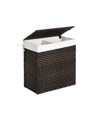 Slickblue Handwoven Divided Laundry Hamper Basket, Synthetic Rattan ...