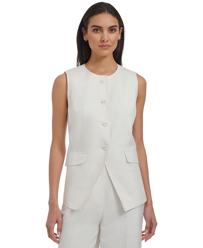 Calvin Klein Women's Linen-Blend Collarless Vest - Macy's