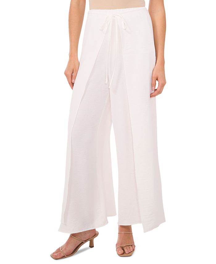 CeCe Women's Overlap Tie Front Wide Leg Soft Pants - Macy's