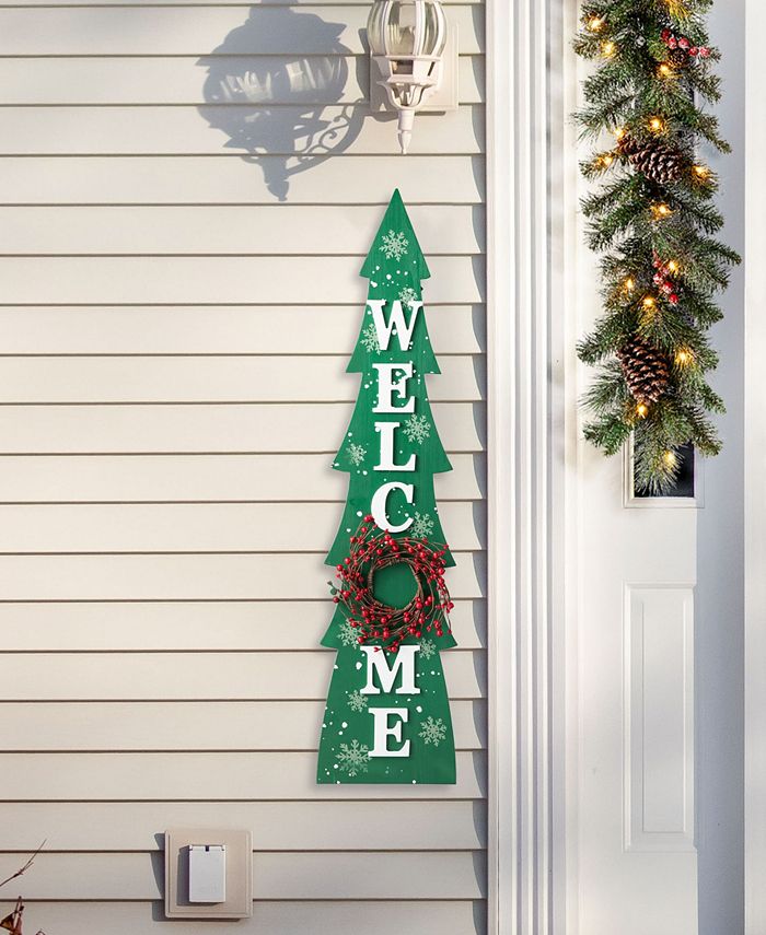 Glitzhome 42"H Christmas Wooden "WELCOME" Christmas Tree Porch Sign ...
