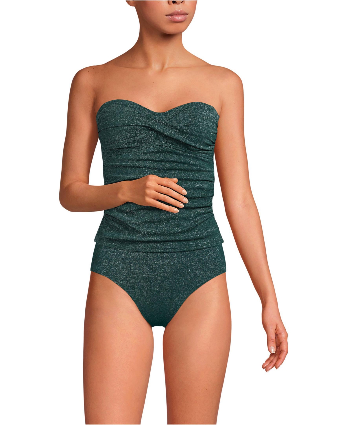 Click here for Lands End Womens Shine Wrap Bandeau Tankini Swimsu... prices