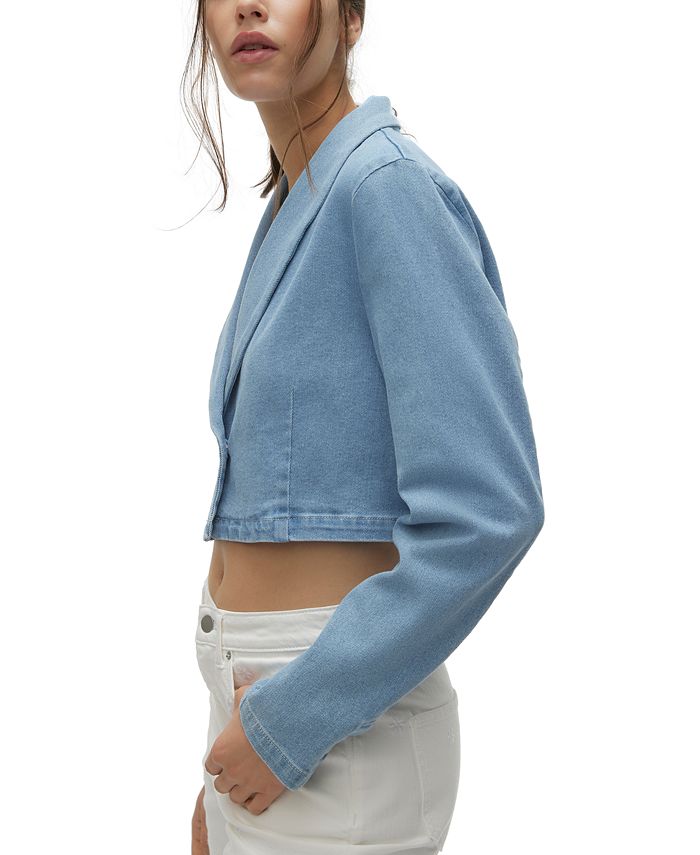 Vero Moda Women's Natalia Long-Sleeve Cropped Denim Jacket - Macy's