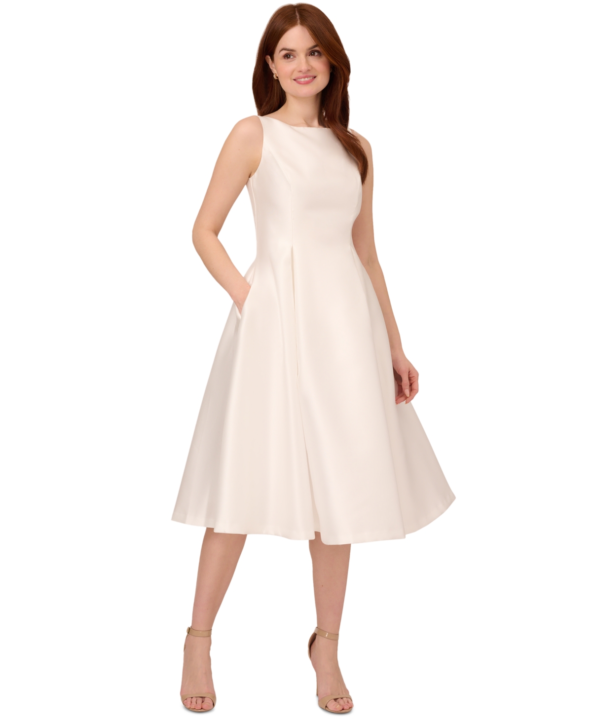 Click here for Adrianna Papell Boat-Neck A-Line Dress - Ivory prices