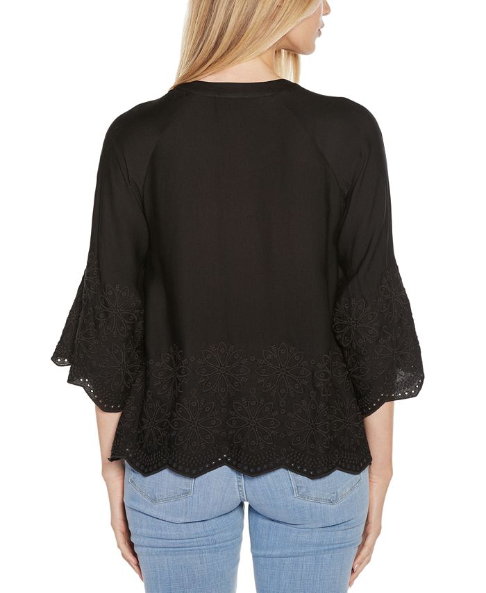 Belldini Women's Raglan 3/4-Sleeve Embroidered Top - Macy's