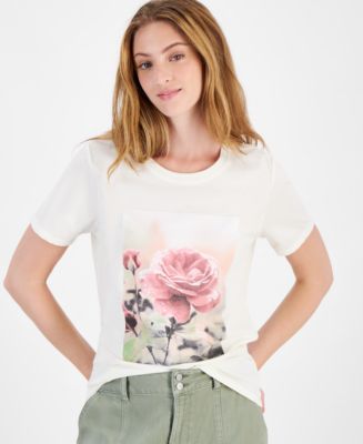 Rebellious One Juniors' Rose Photo Print Graphic T-Shirt - Macy's