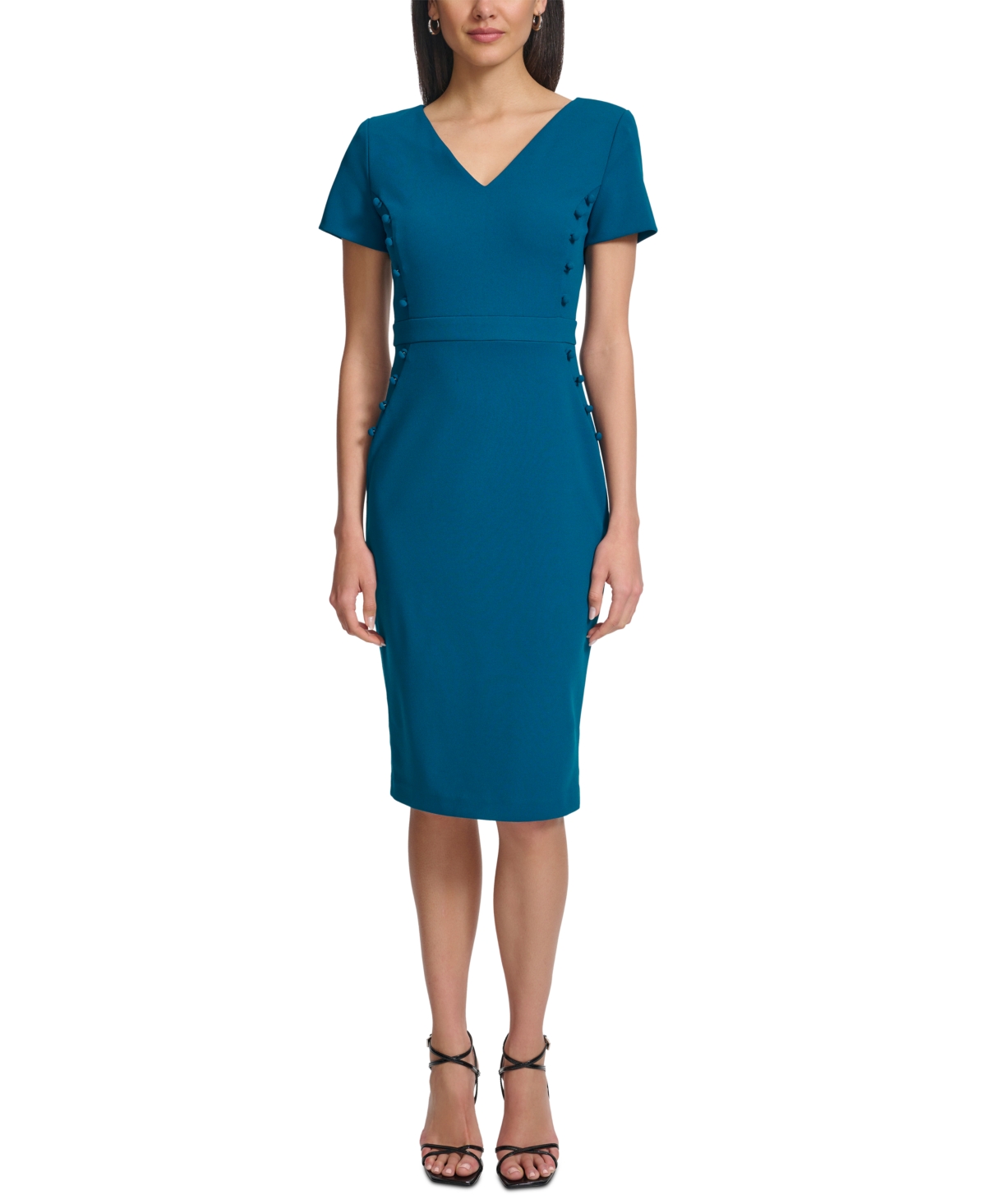 Click here for Calvin Klein Womens Short-Sleeve V-Neck Sheath Dre... prices
