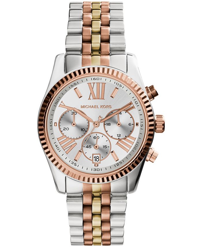 Michael Kors Women's Lexington Tri-Tone Stainless Steel Watch 38mm - Macy's