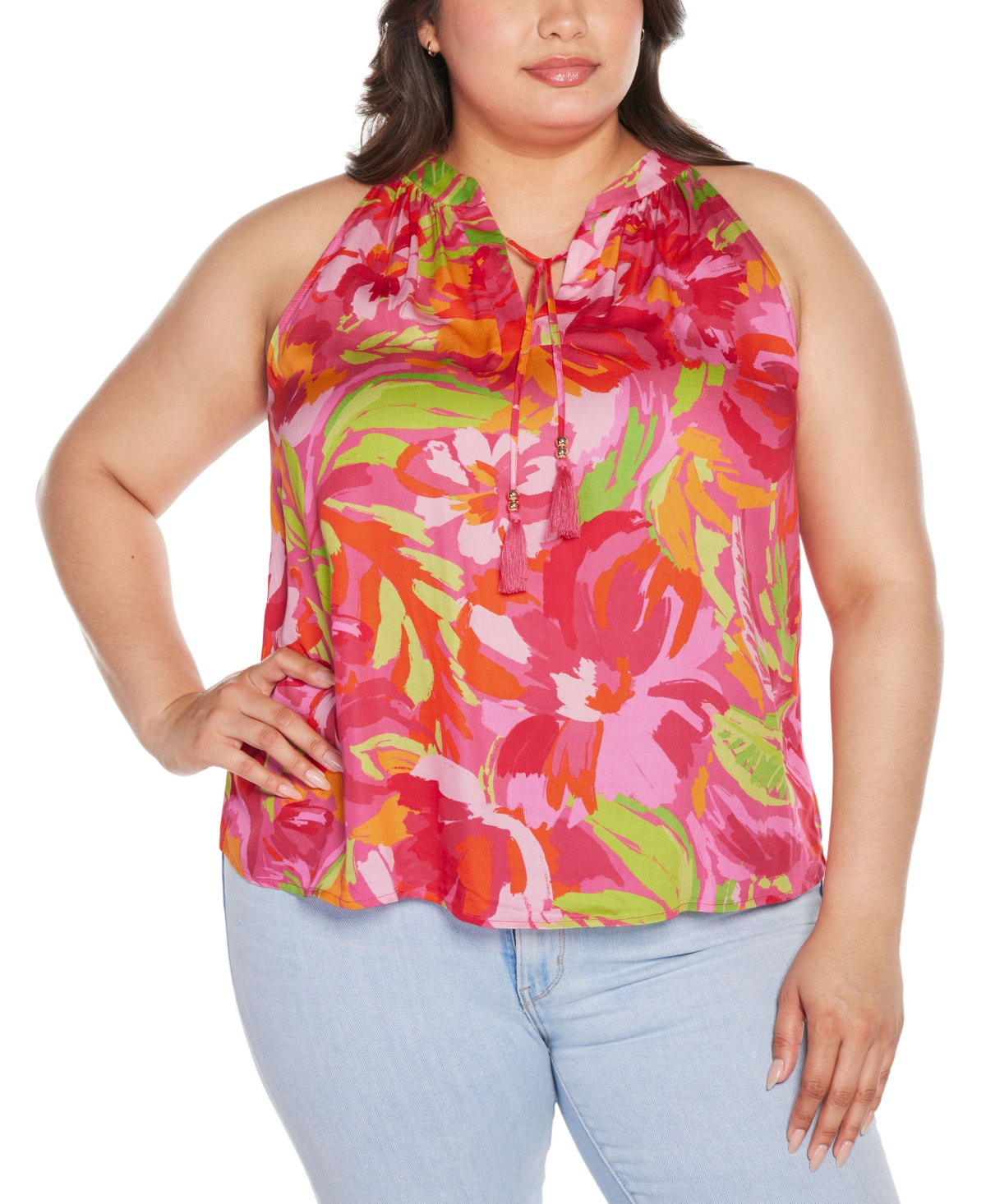 Click here for Belldini Black Label Plus Size Abstract Floral Tie... prices