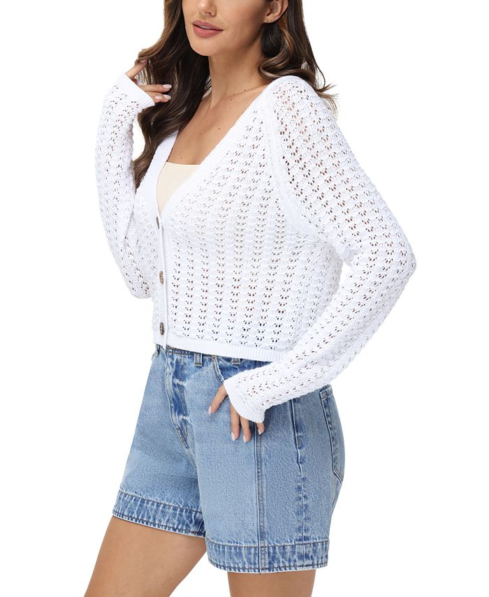 Frye Women's Cotton Pointelle Cropped Cardigan - Macy's