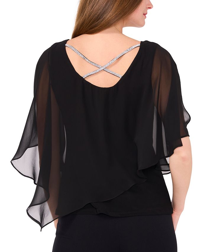 MSK Women's Rhinestone-Trim Overlay Top - Macy's