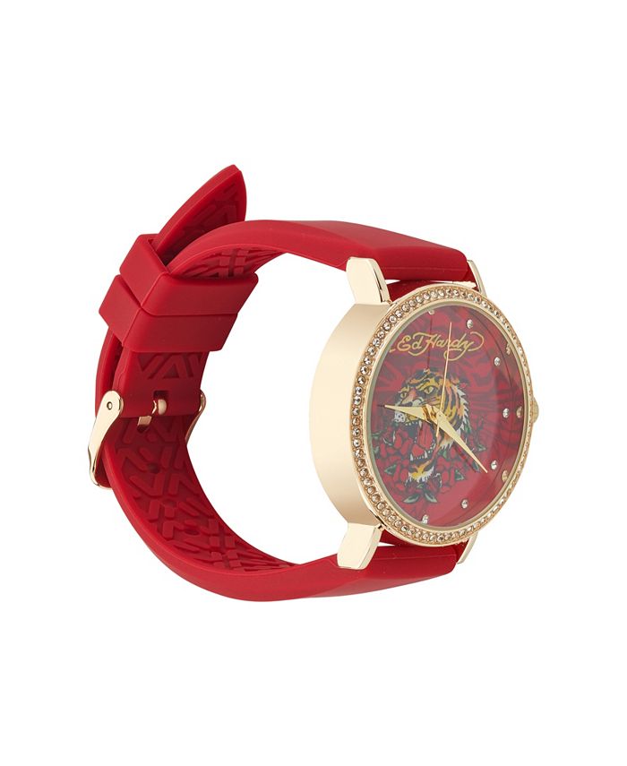 Ed Hardy Women's Quartz Matte Red Silicone Strap Analog Watch 38mm - Macy's