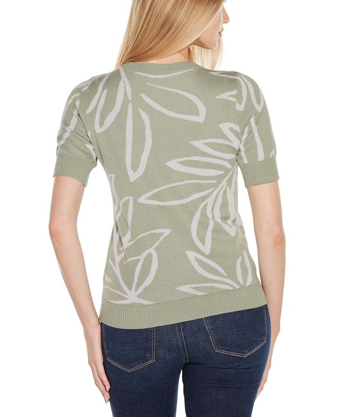 Belldini Women's Floral Jacquard Short Sleeve Sweater - Macy's