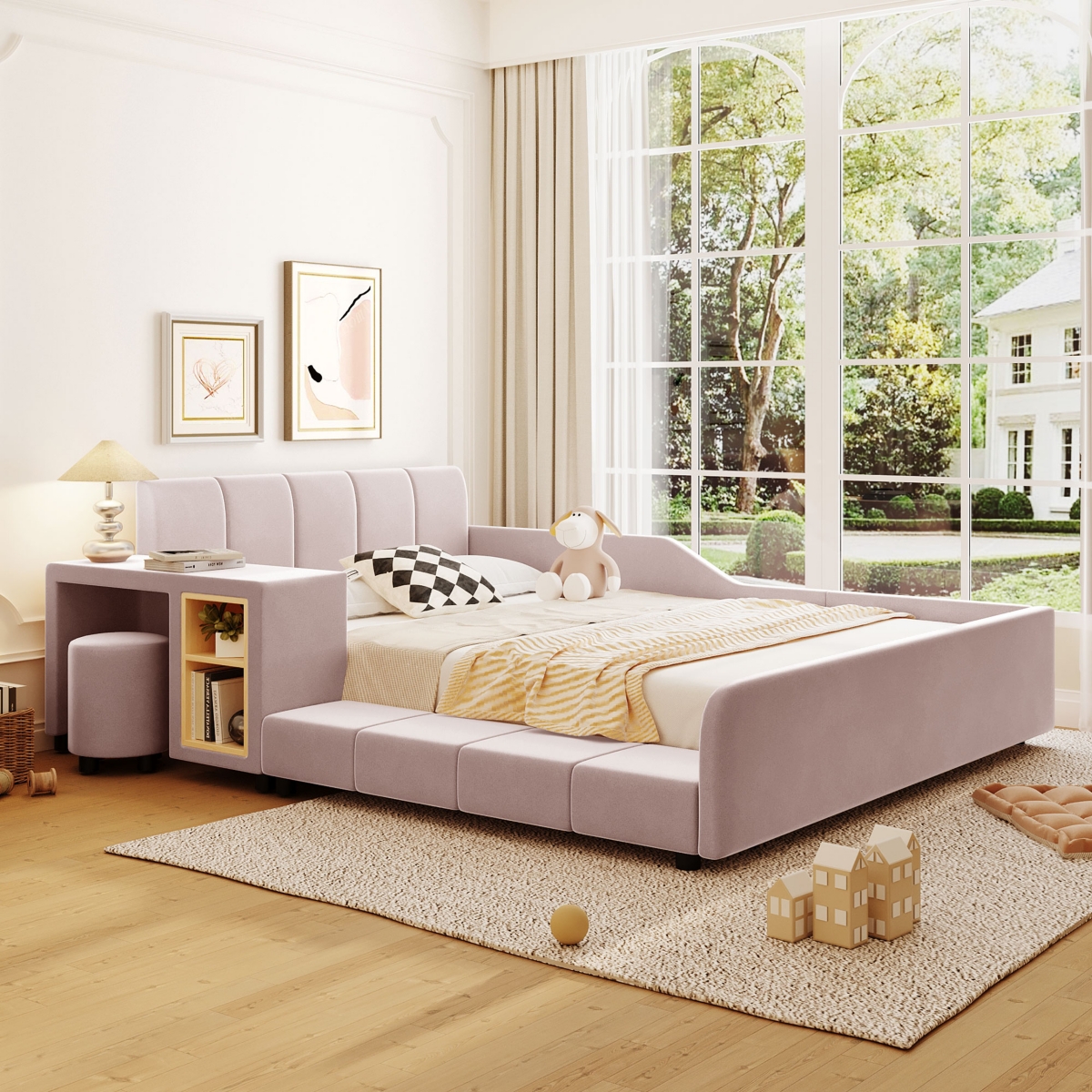 Click here for Velvet Upholstered Grounded Bed Set - Pink prices