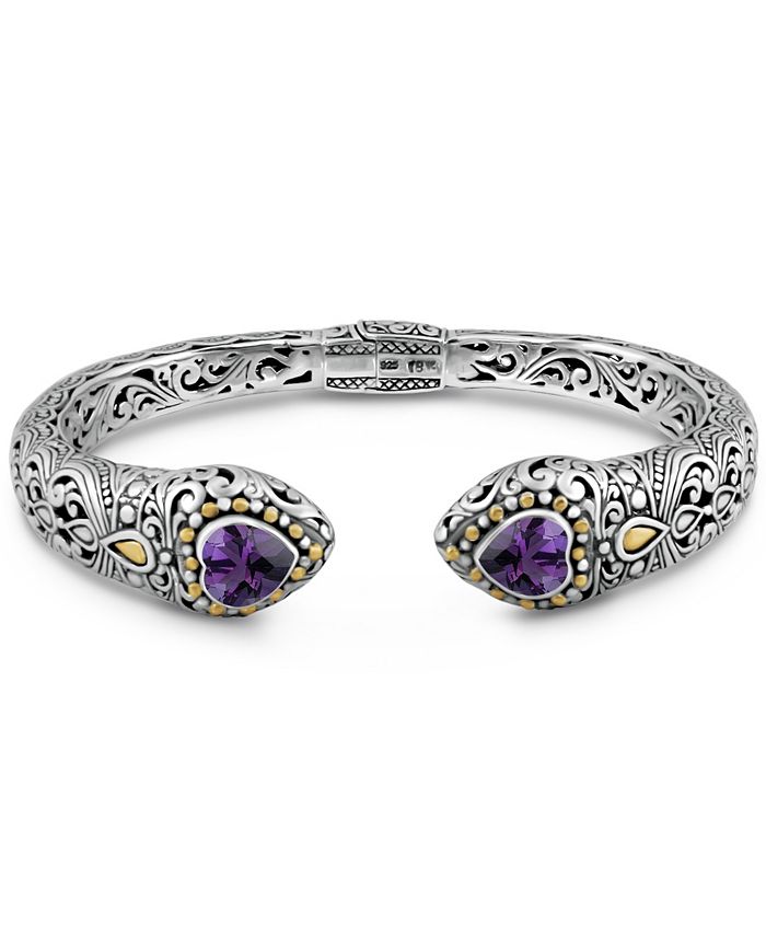 DEVATA Amethyst & Bali Lovina Cuff Bracelet in Sterling Silver and 18K Gold - Macy's