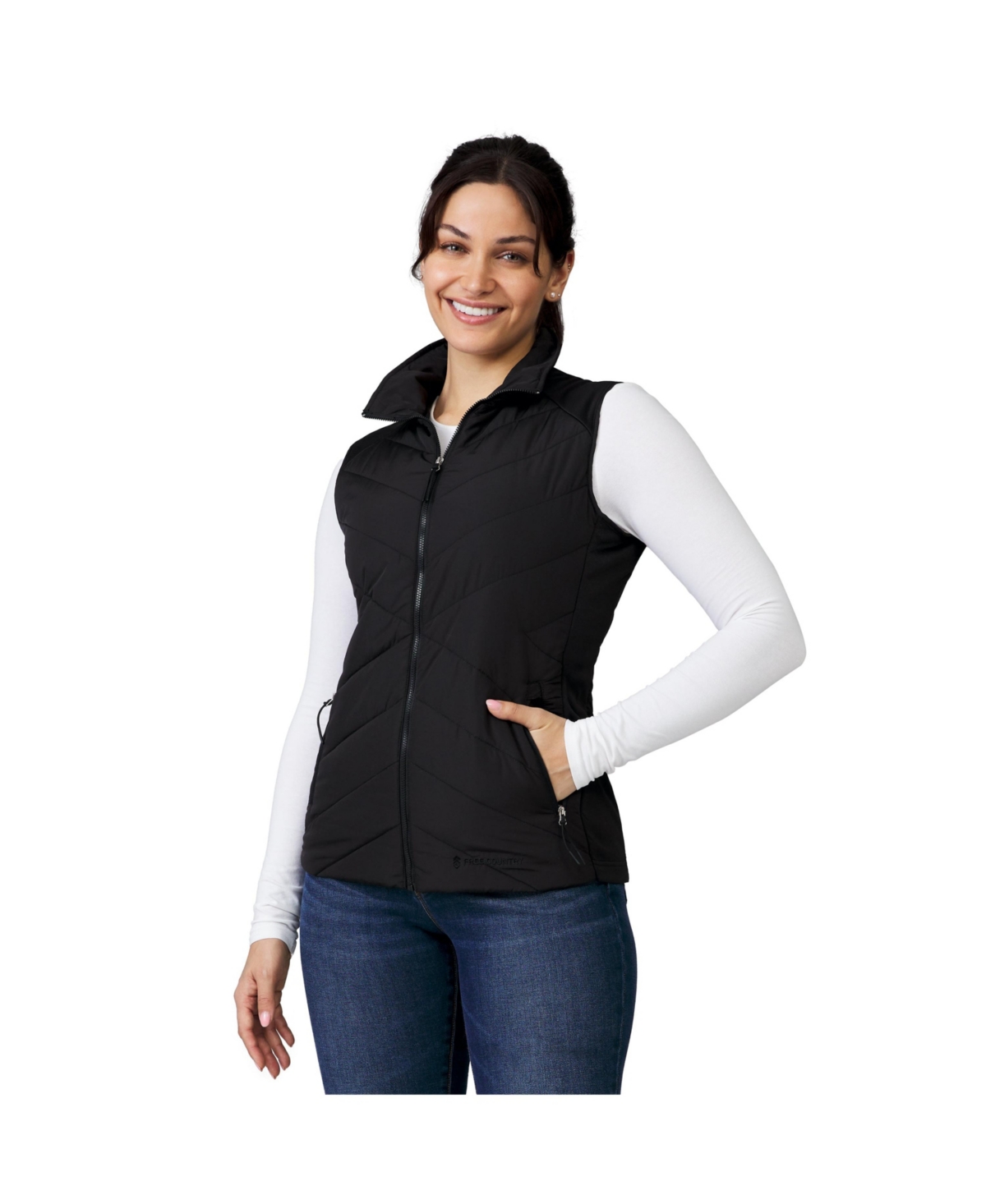 Click here for Free Country Womens Quilted Hybrid Vest - Black prices