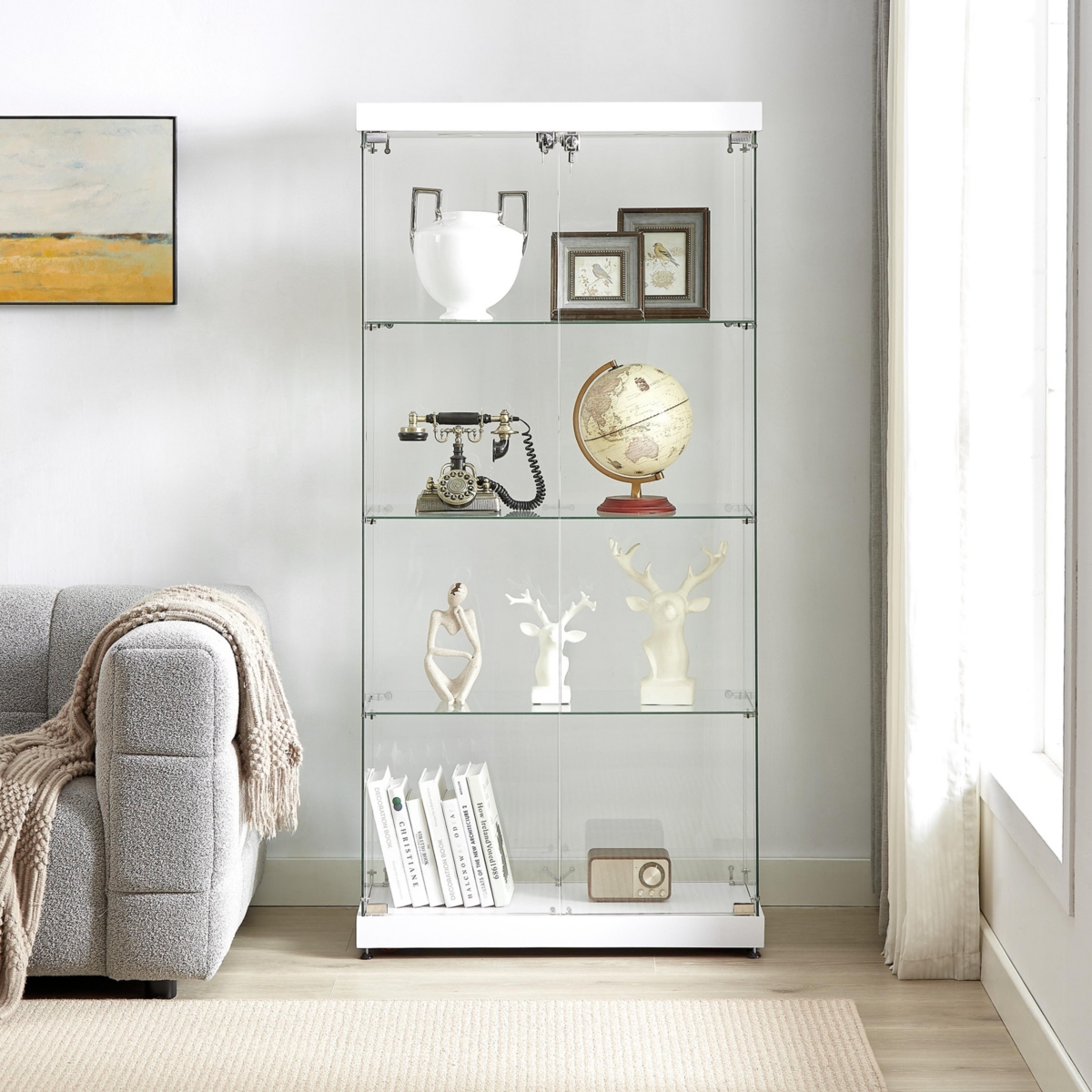 Click here for Streamdale White 4-Tier Glass Display Cabinet with... prices