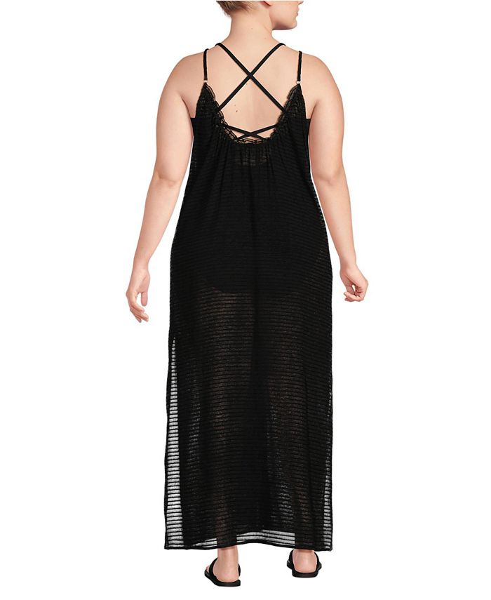 Lands' End Plus Size Rayon Poly Rib Scoop Neck Swim Cover-up Maxi Dress ...