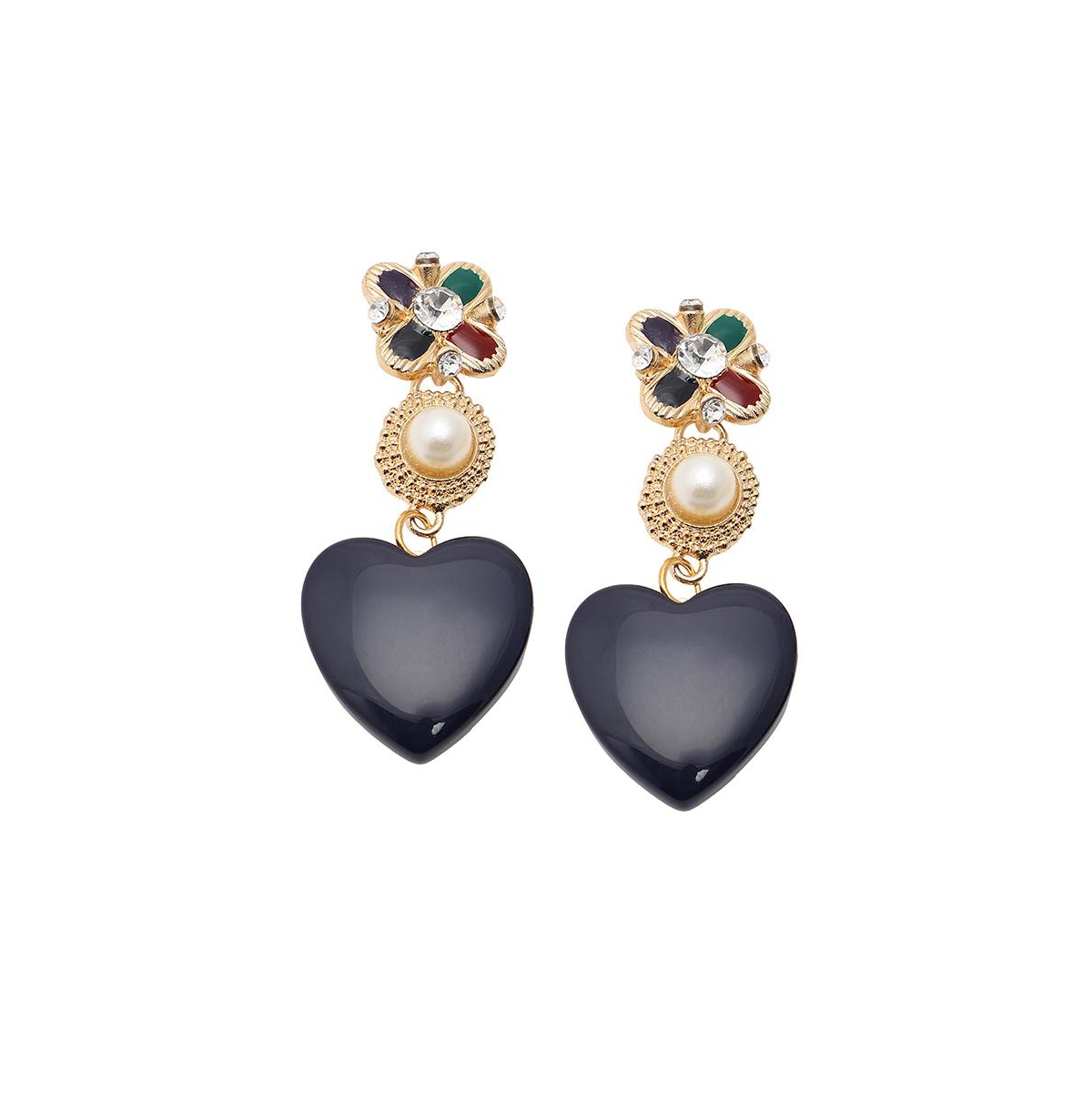 Click here for Sohi Womens Royal Heart Drop Earrings - Black prices