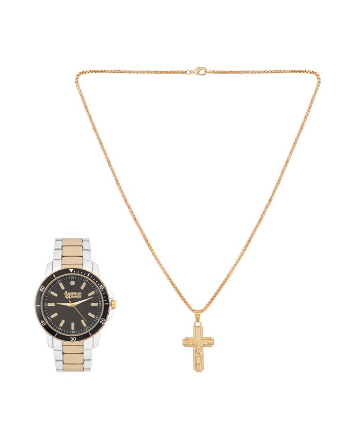 American Exchange Men's Two-Tone Alloy Watch 42mm Gift Set - Macy's
