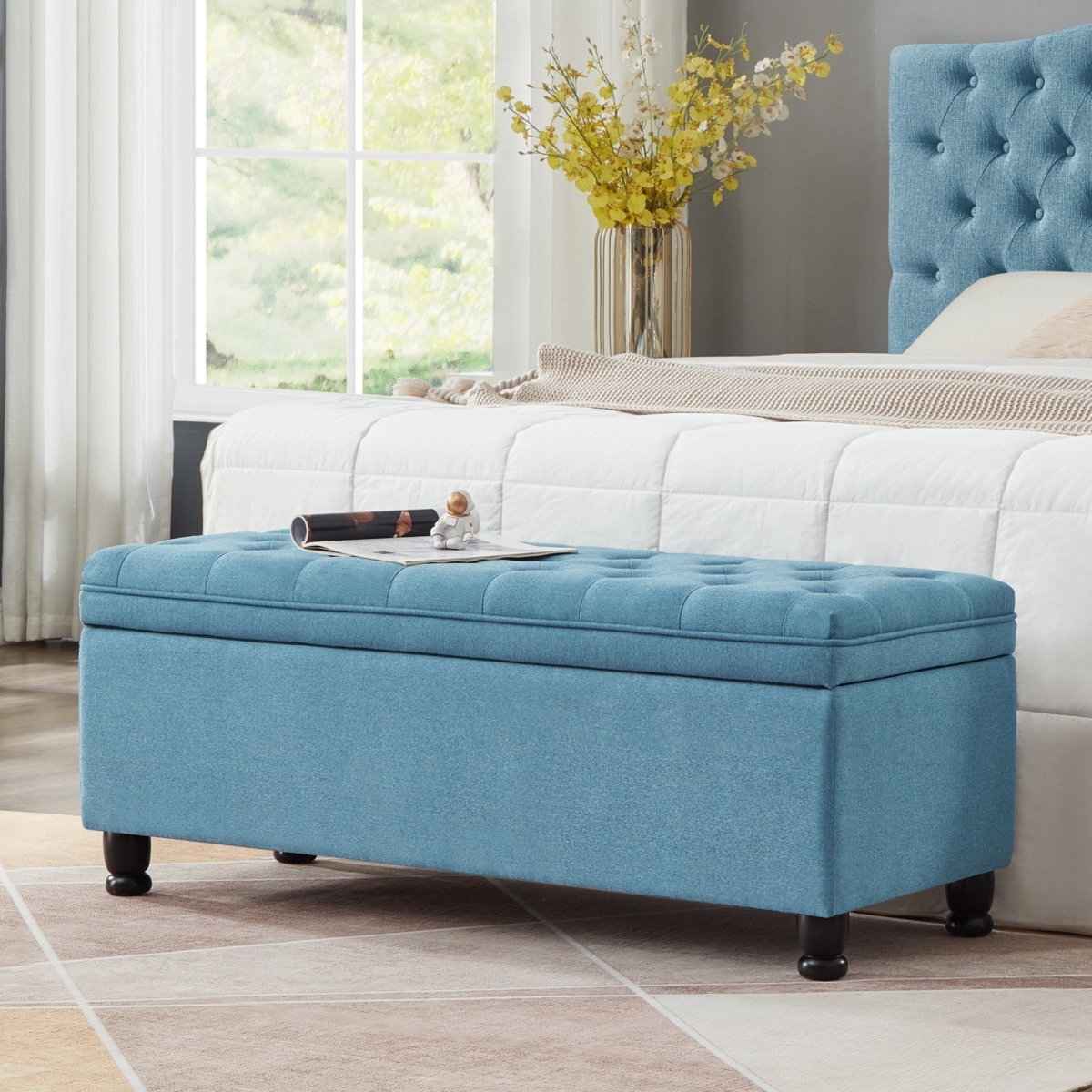 Click here for Streamdale Button Tufted Storage Bench - Light Blu... prices
