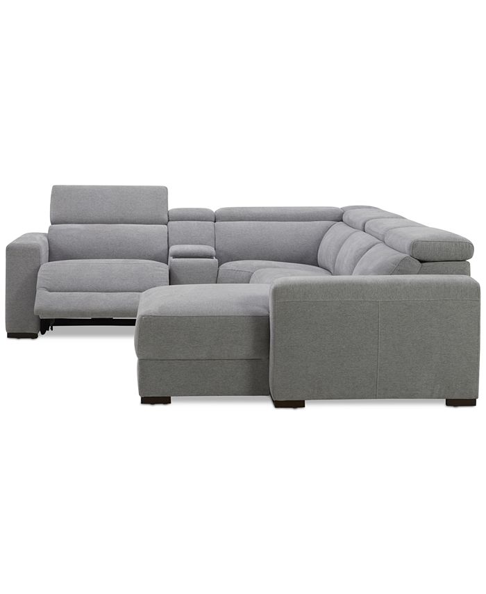 Furniture Nevio 5-Pc. Fabric Power Headrest Sectional and Chaise with 1 ...