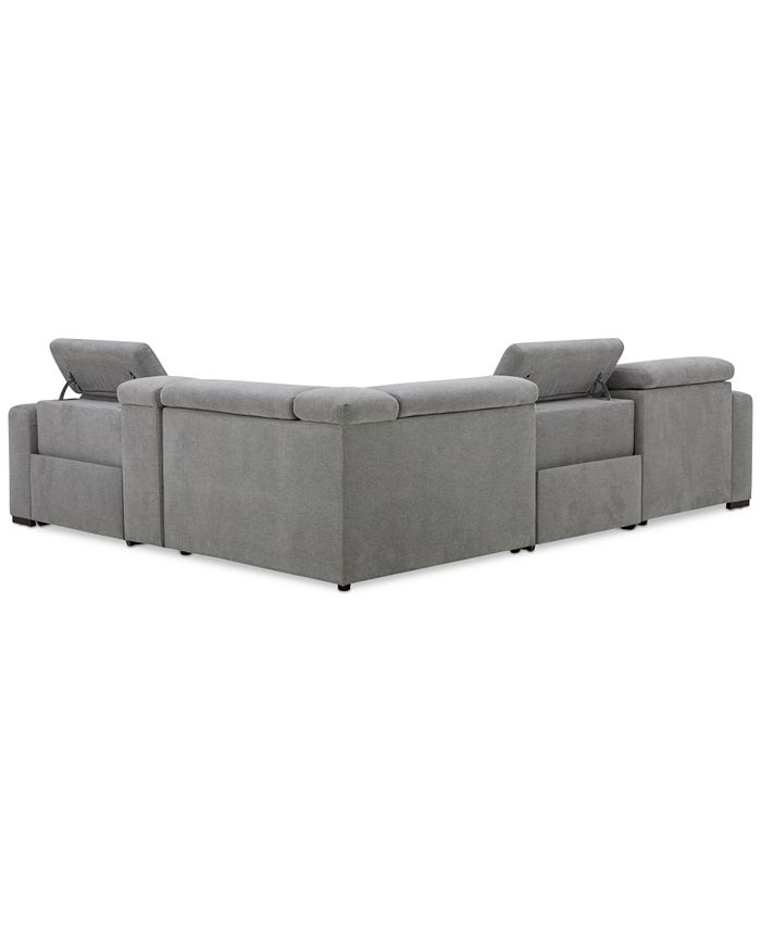Furniture Nevio 5-Pc. Fabric Power Headrest Sectional and Chaise with 2 ...