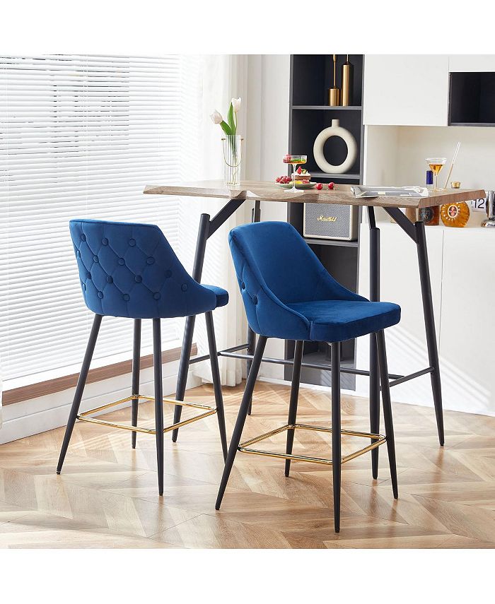 Simplie Fun Blue Velvet Swivel Bar Chair Bar Stool And Metal Modern ...