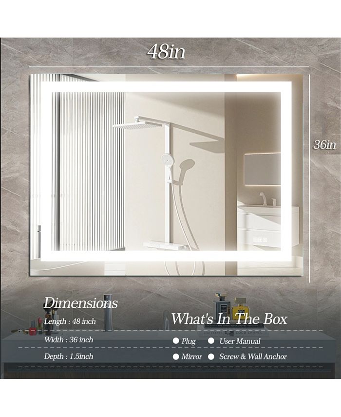 Simplie Fun LED Bathroom Mirror 48 X 36 Inch With Lights, Anti-Fog ...