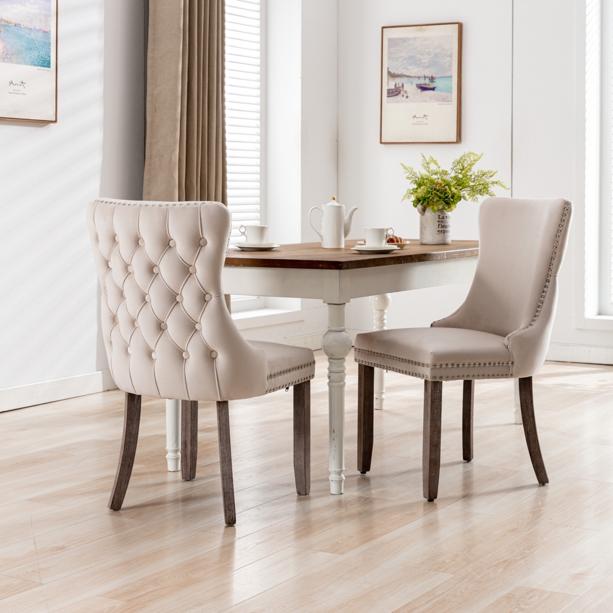 Click here for Streamdale 2 Beige Wingback Dining Chairs with Nai... prices