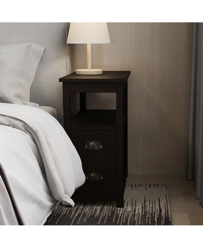 Simplie Fun End Table Narrow Nightstand With Two Drawers And Open Shelf ...