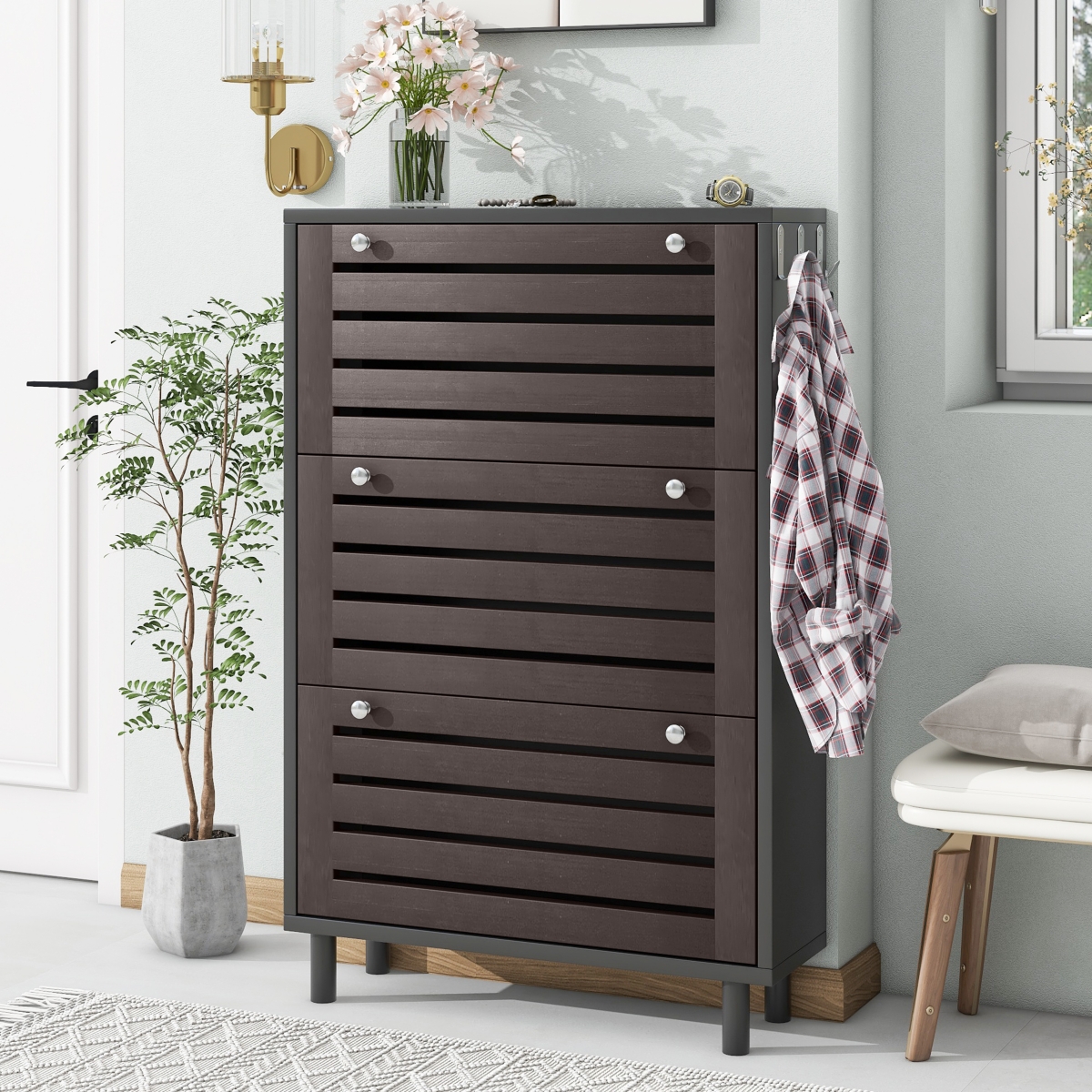 Click here for Streamdale Slim shoe cabinet with hanging hooks  d... prices