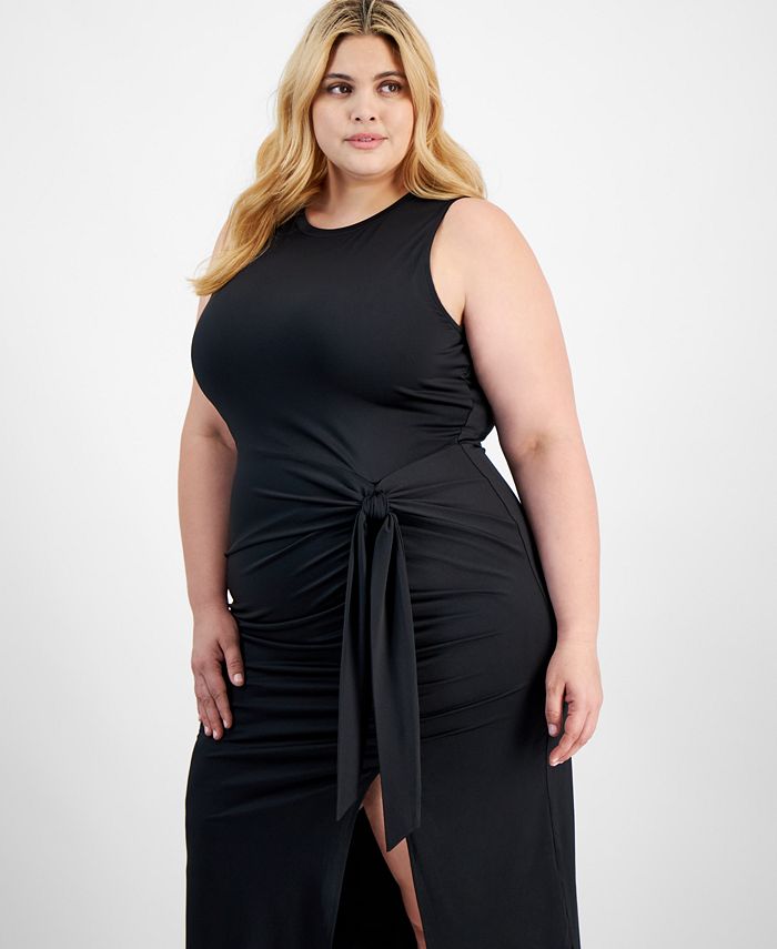 Bar Iii Trendy Plus Size Tie Front Bodycon Midi Dress Created For Macy