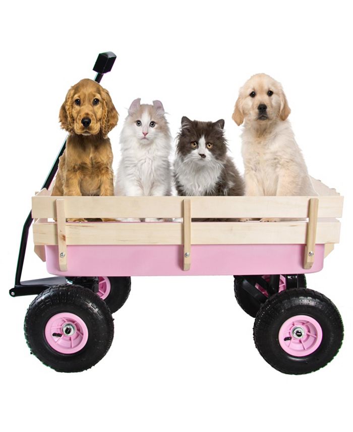 Simplie Fun Outdoor Wagon All Terrain Pulling with Wood Railing Air ...