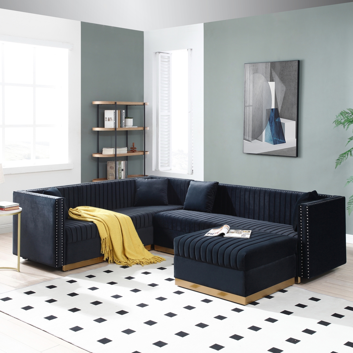 Click here for Streamdale Modern Black Velvet Sectional Sofa with... prices
