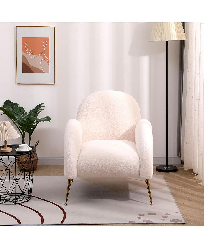 Simplie Fun White Sherpa Armchair with Golden Legs, Versatile for Any ...