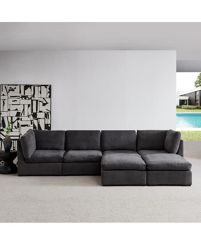 Simplie Fun Modular Sofa With Ottoman, Filled With Down, Soft Linen ...