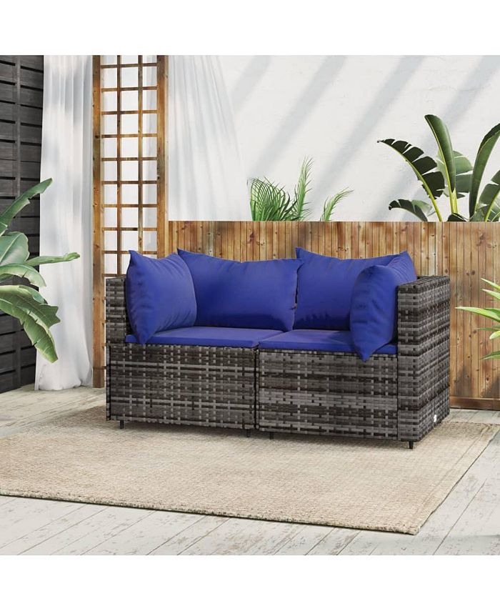 vidaXL Patio Corner Sofas with Cushions 2 pcs Gray Poly Rattan - Macy's