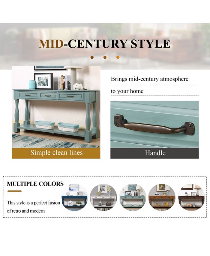 Simplie Fun 63" Wood Console Table with Drawers & Shelf, Easy Assembly ...