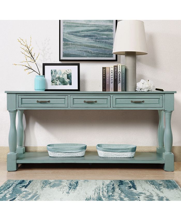 Simplie Fun 63" Wood Console Table with Drawers & Shelf, Easy Assembly ...