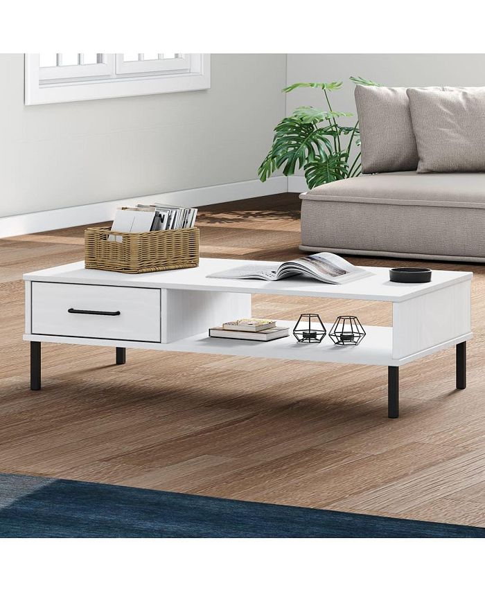 vidaXL Coffee Table with Metal Legs White Solid Wood Pine OSLO - Macy's