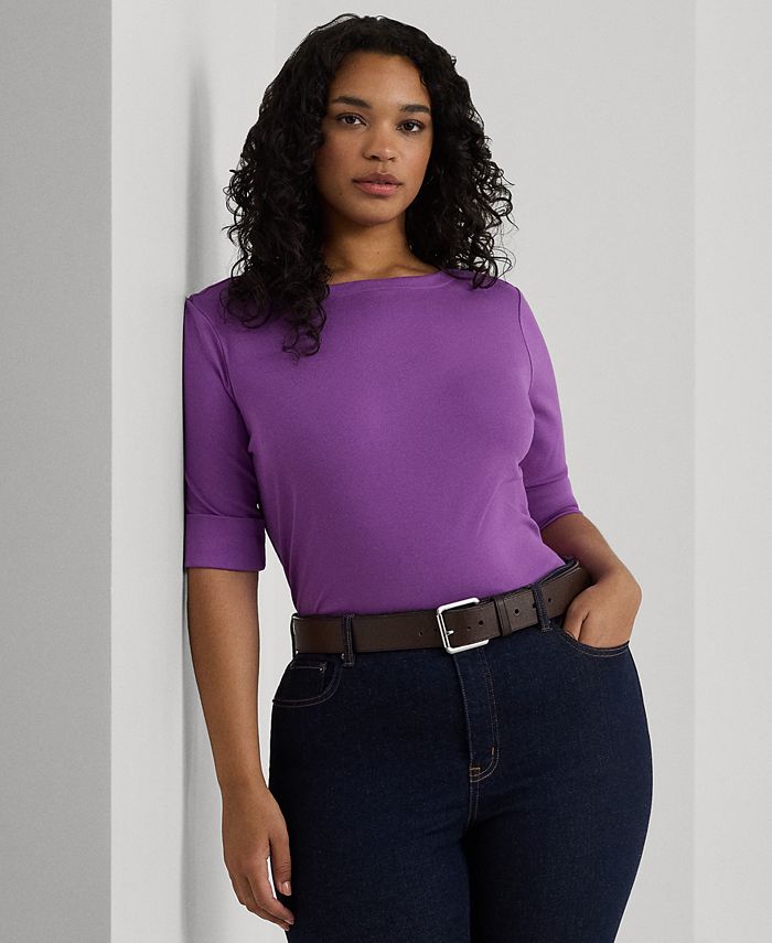 Lauren Ralph Lauren Plus Size Elbow-Sleeve Tee - Macy's