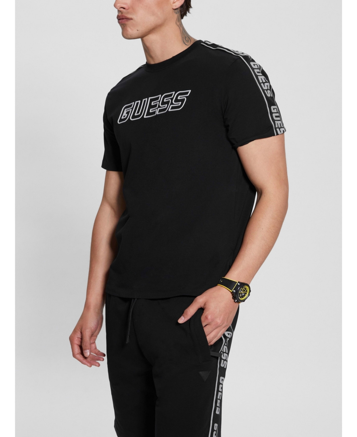 Click here for Guess Mens Short-Sleeve Arlo Jersey Tee - Jet Blac... prices