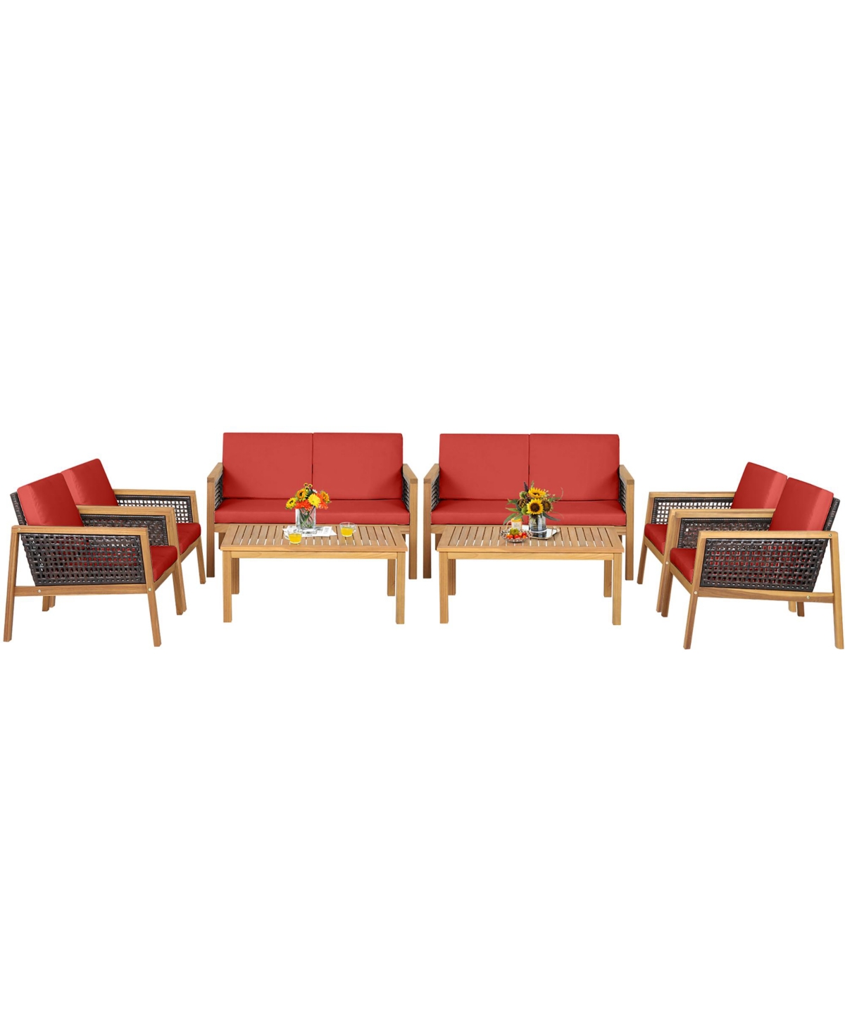 Click here for Gymax 8PCS Patio Acacia Wood Furniture Set Pe Ratt... prices