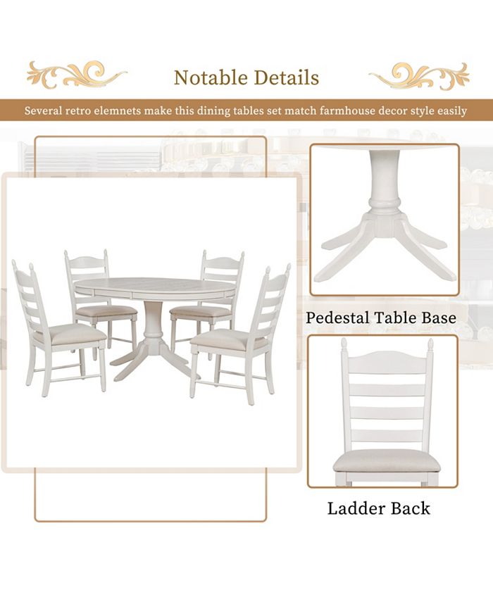 Simplie Fun 5-Piece Retro Functional Dining Table Set Wood Round ...