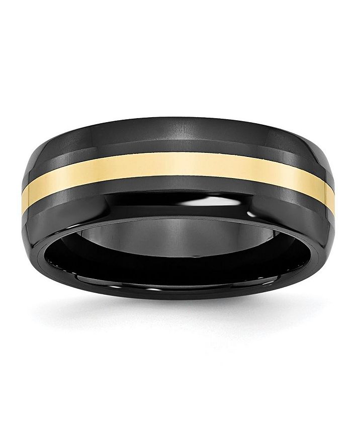 Chisel Ceramic Black with 14k Gold Inlay Polished Wedding Band Ring ...