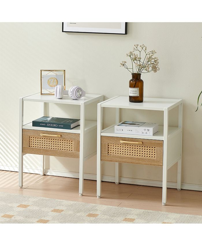 Simplie Fun 2-Piece Rattan End Tables, Modern Nightstand - Macy's